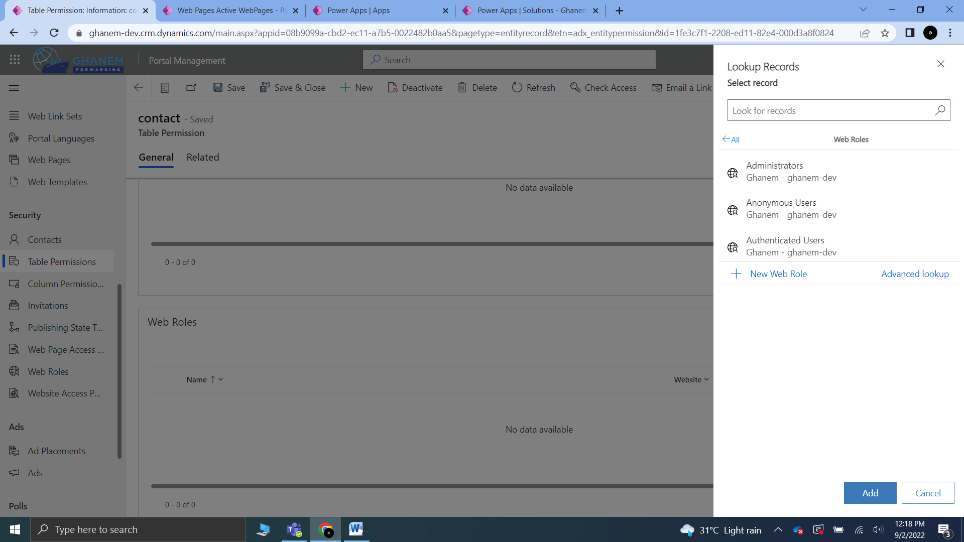 Authorize to use WebAPI in the PowerApp Portals